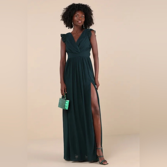 Lulus | Dresses | Gorgeous Goal Emerald Pleated Backless Surplice Maxi ...